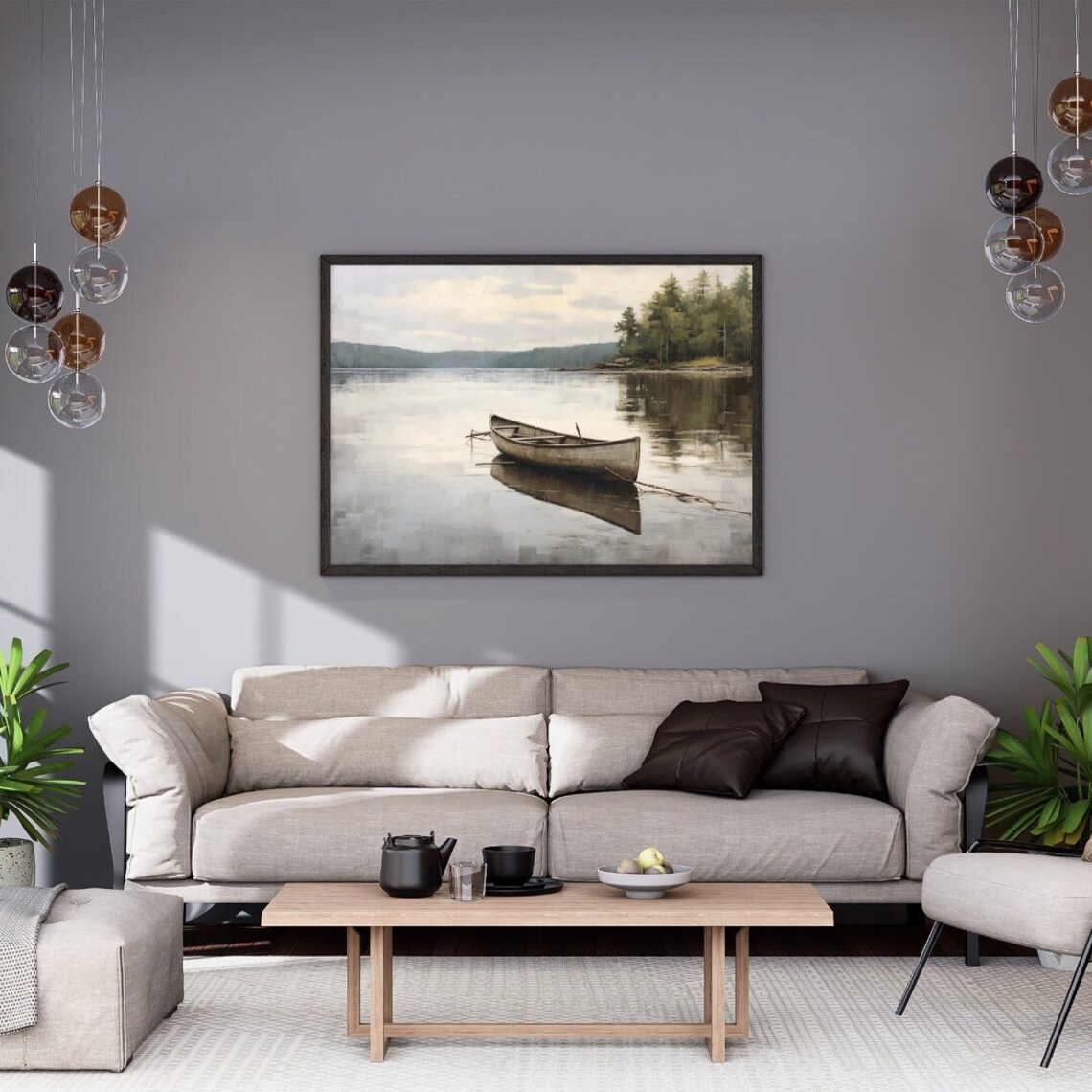 Canoe Lake Scene Poster Print | Lake Art | Canoe Wall Decor | Mountain ...