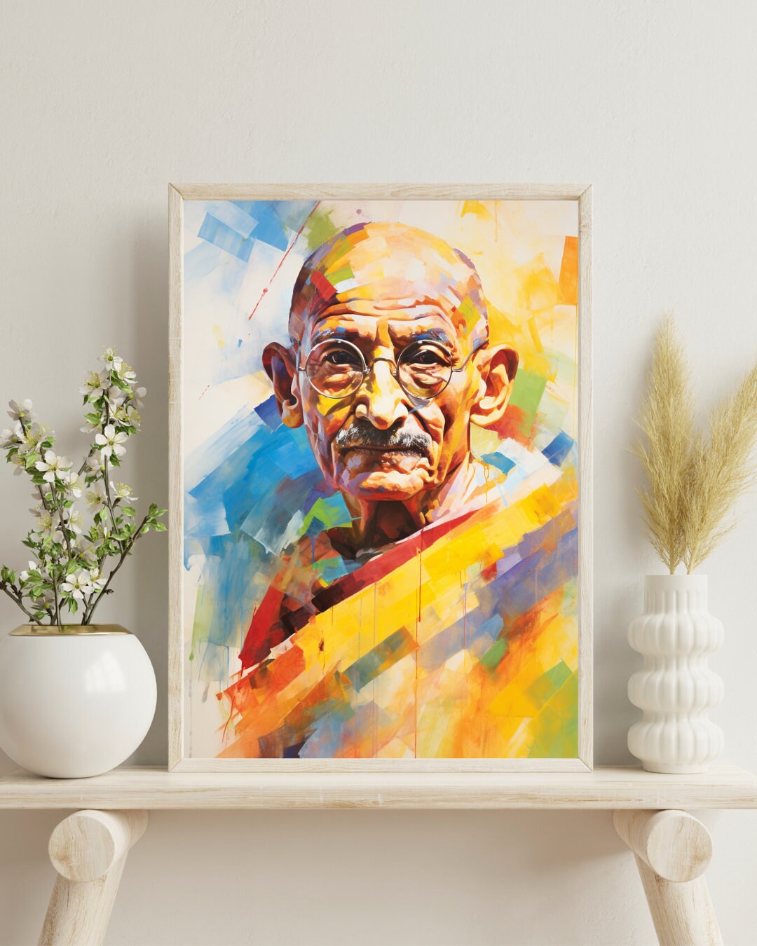 Colorful Gandhi Portrait Poster Print - Inspiring Mahatma Gandhi ...
