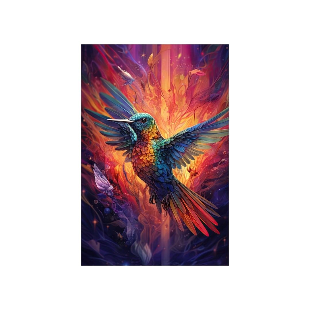 Ethereal Flight: Vivid Watercolor Hummingbird - Printed Poster - 24" X ...