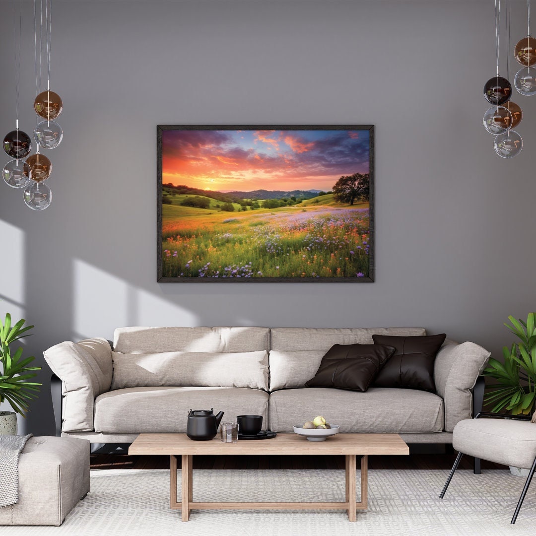 Sunset Field Poster Print | Landscape Art | Sunset Field Wall Decor ...
