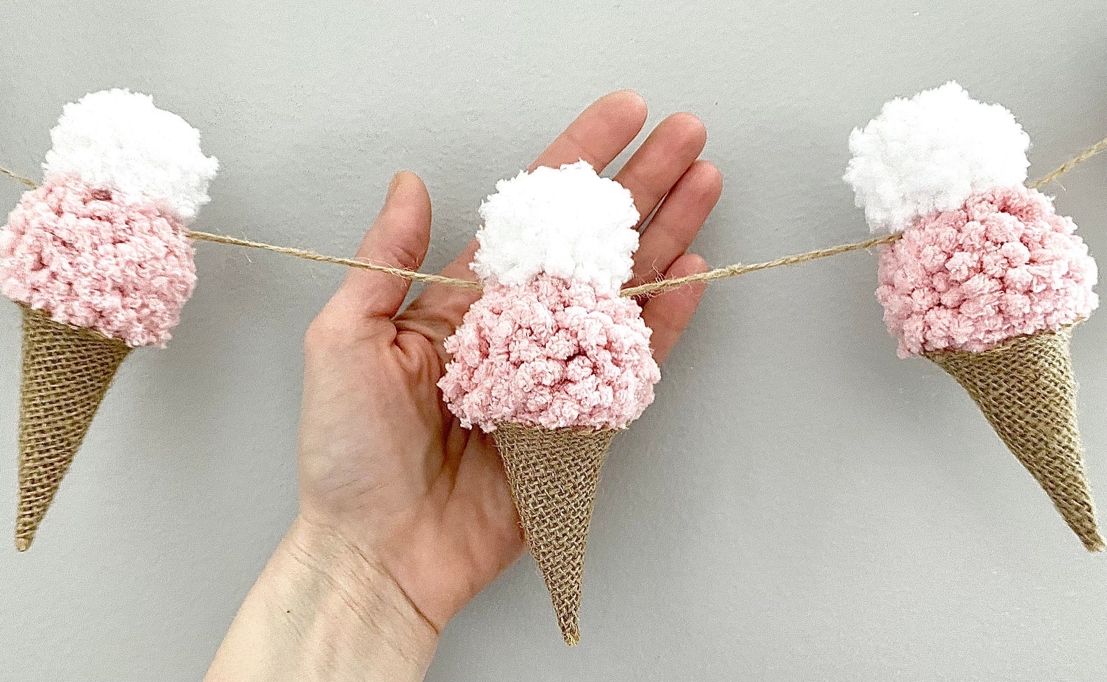Ice Cream Garland, Ice Cream Cone Garland, Pompom Ice Cream Garland ...