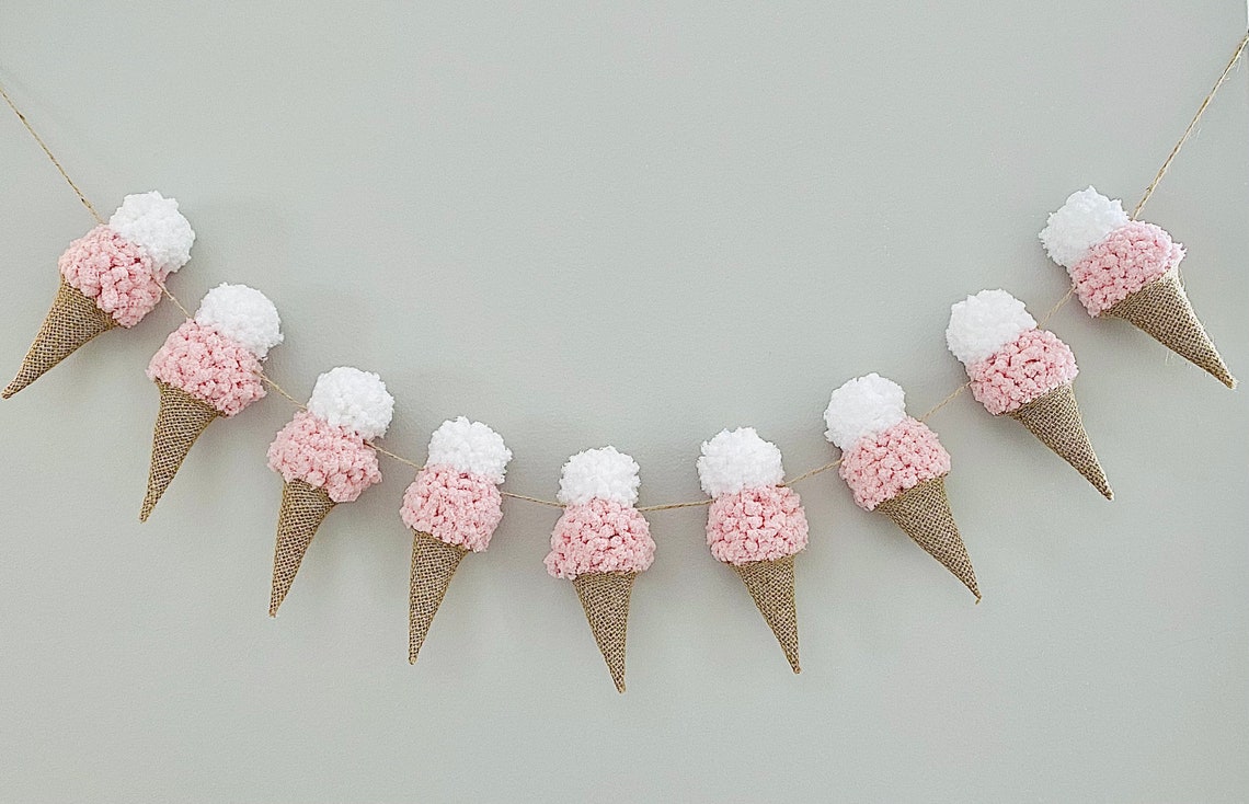 Ice Cream Garland, Ice Cream Cone Garland, Pompom Ice Cream Garland ...