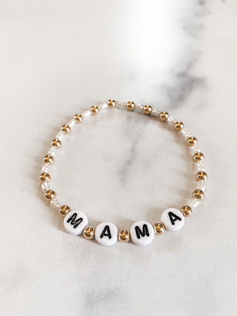 Mama Beaded Bracelet Modern Pearl and Gold Bracelet Dainty - Etsy
