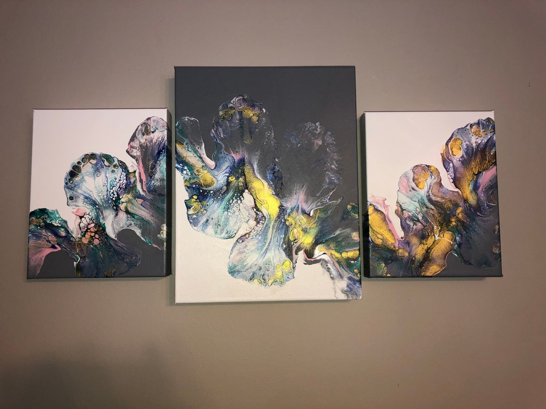 Triptych Split Color Dutch Pour Fluid Art Abstract Painting Wall Art - Etsy
