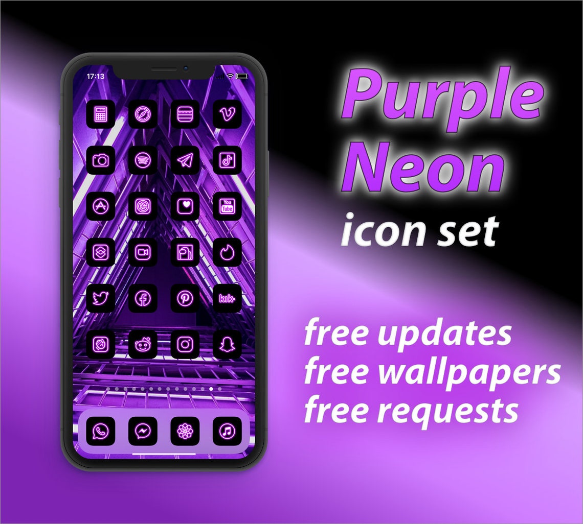 Purple Neon Ios 14 App Icons | Ios14 Icon | Aesthetic Icons | Purple ...
