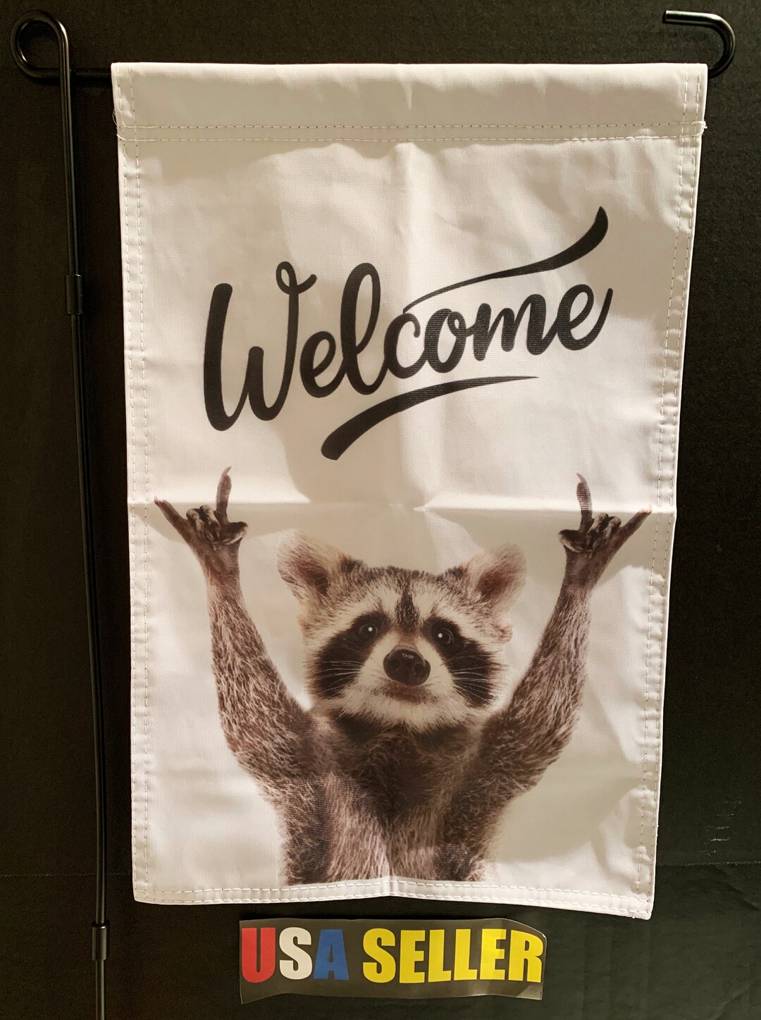 Welcome Garden Flag FREE SHIPPING USA Raccoon Welcome Fun Seasonal ...