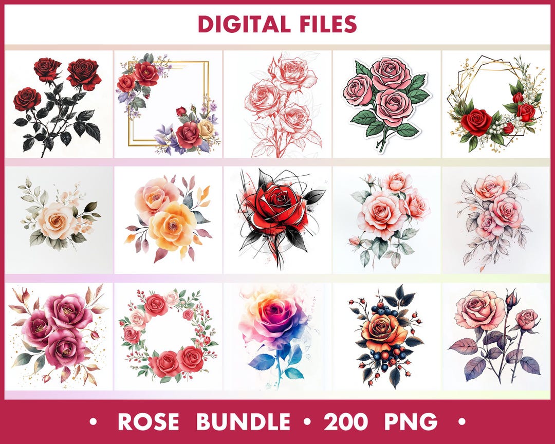 Rose Bundle Clipart PNG, Botanical Aesthetic for Small Business, Flower ...