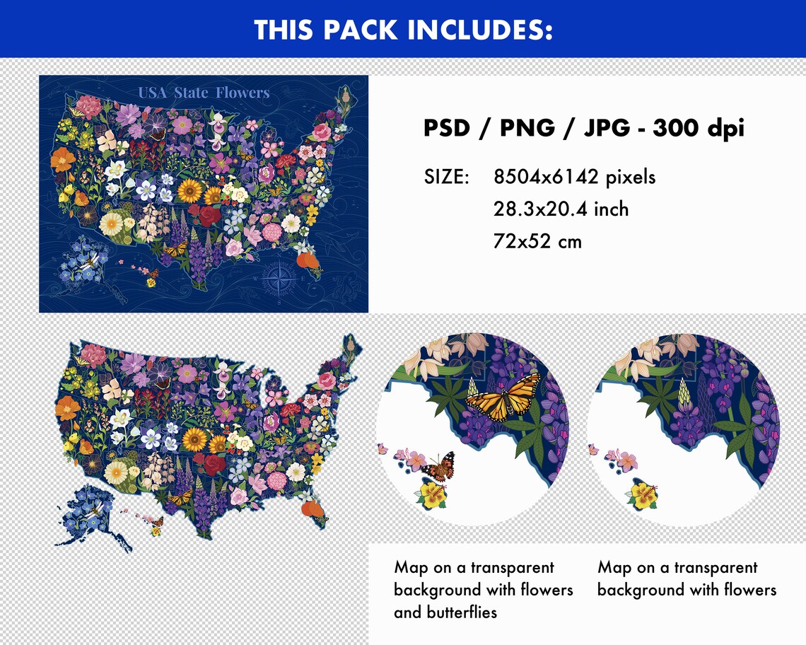 USA State Flowers / Educational Wall Art / States Flower / All 50 ...