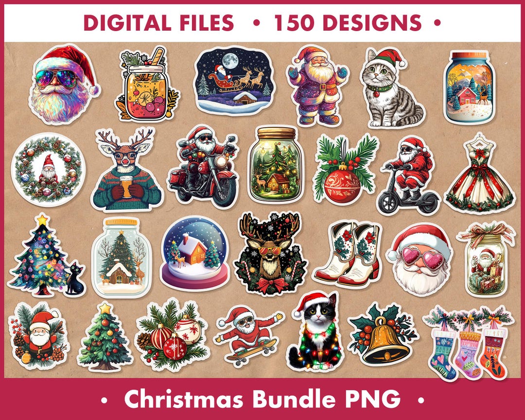 Christmas Bundle Digital Stickers PNG, Happy Holiday Design, Christmas ...