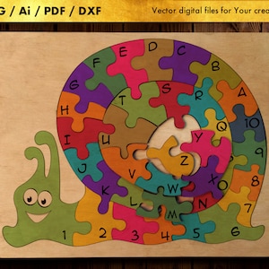 Puzzle Alphabet Snail. Laser Cut Vector File Ai PDF DXF SVG, for Laser ...