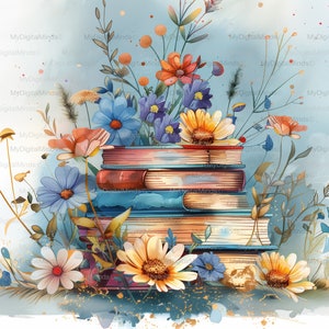 Printable Watercolor Wildflower Books Clipart, Ecosystem in Jar, Card ...