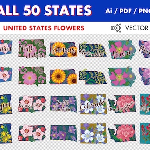 50 States Png / State’s Flower / All 50 States Vector / States Clip Art ...
