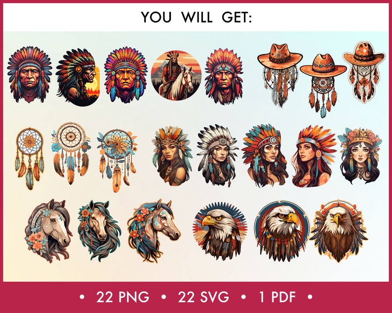 Native American Indian Sticker Pack, Dreamcatcher Sticker PNG, Native ...