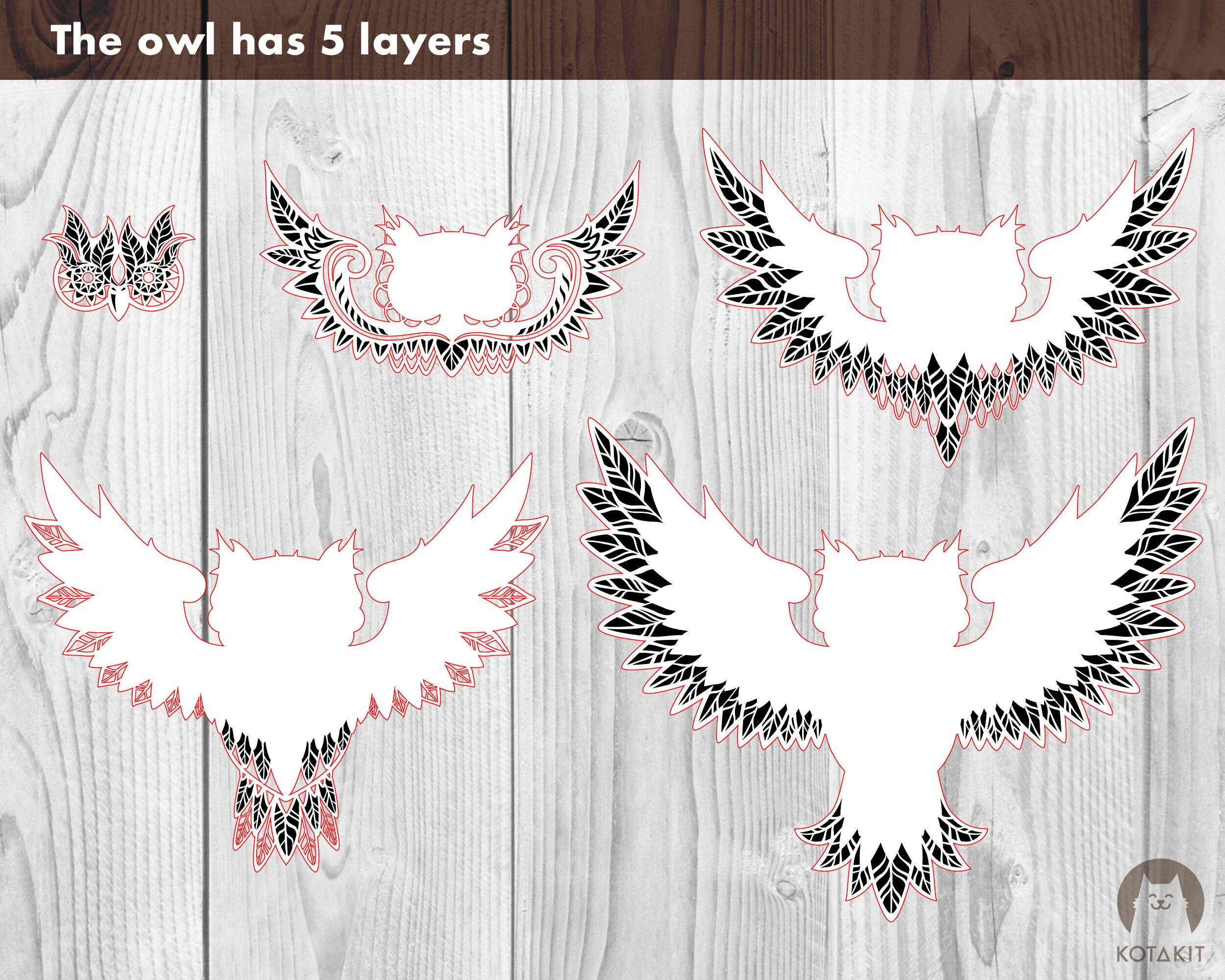 Volumetric Owl Laser Cut Files 3d Mandala Svg Ai Pdf Dxf Mandala Owl ...