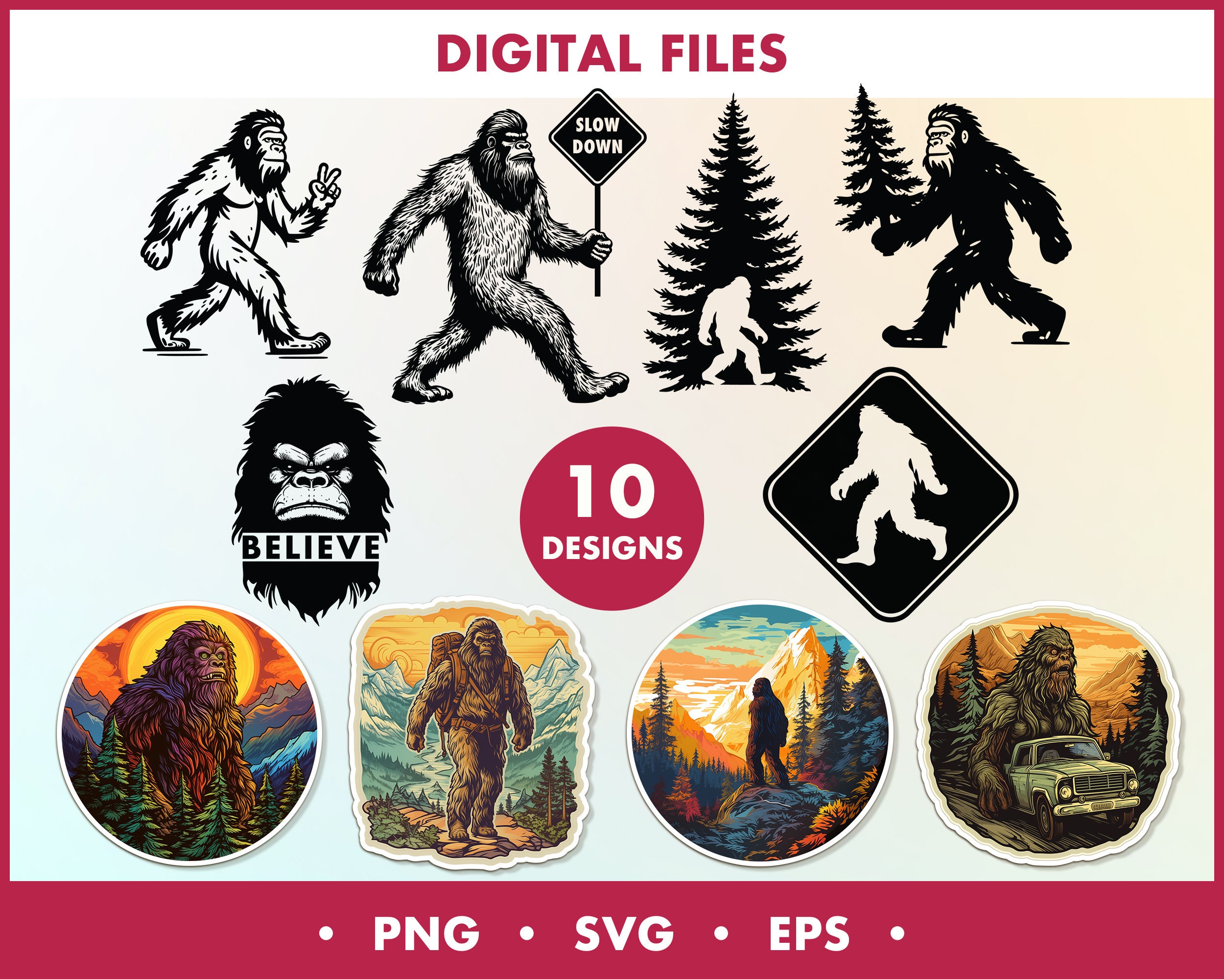 Bigfoot Sticker Pack, Yeti Sticker, Sasquatch Sticker, Digital ...