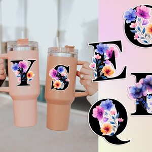 Black Initials With Watercolor Flowers PNG, Floral Alphabet Clipart ...