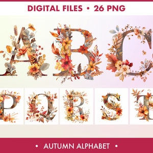 Autumn Alphabet PNG, Fall Alphabet Download, Fall Monogram Watercolor ...