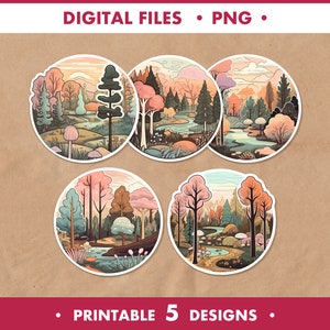 Digital Stickers Serene Nature Scenes, Cute Forest Clipart ...