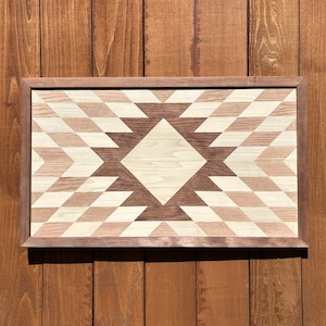 Geometric Wood Wall Art, Handmade Wall Decor, Aztec Style Design ...