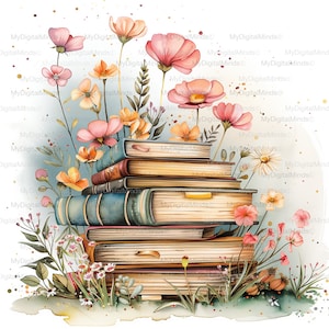 Printable Watercolor Wildflower Books Clipart, Ecosystem in Jar, Card ...