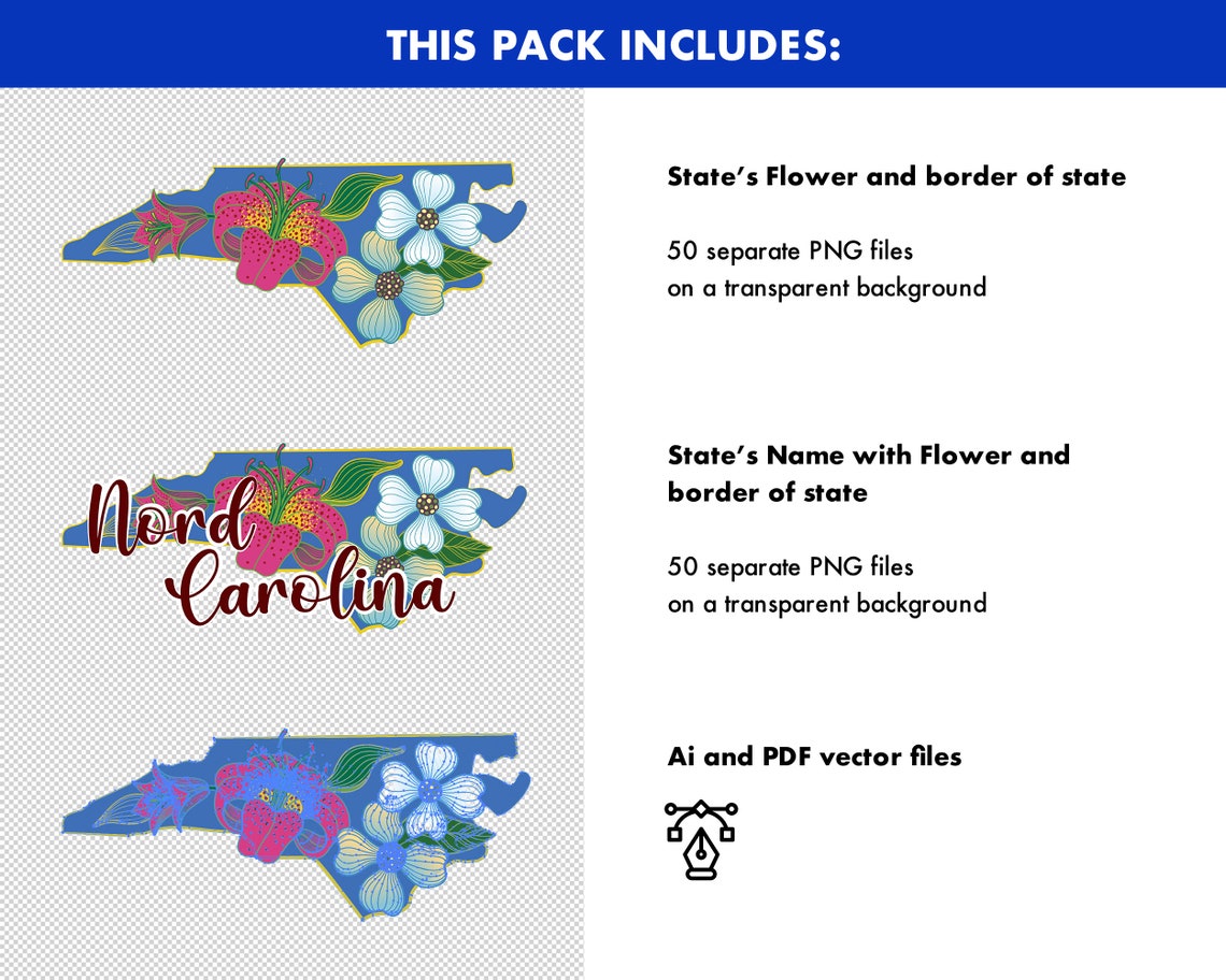 50 States Png / States Flower / All 50 States Vector / States Clip Art ...