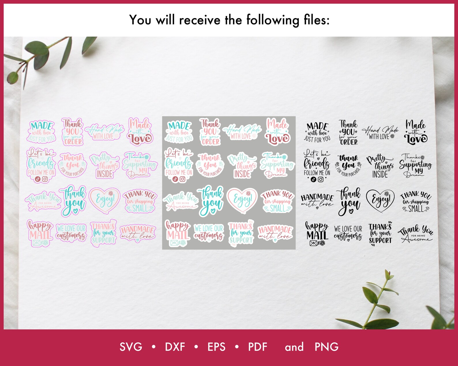 Thank You Stickers SVG, Bundle Thanks Svg, Digital Label Thanks Svg ...