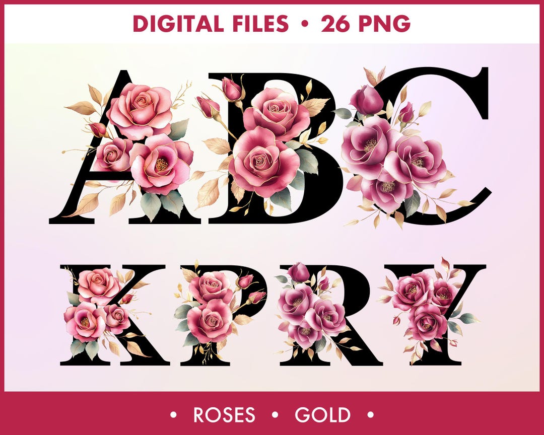 Black Monogram Letter With Roses PNG, Floral Alphabet Clipart, Initials ...