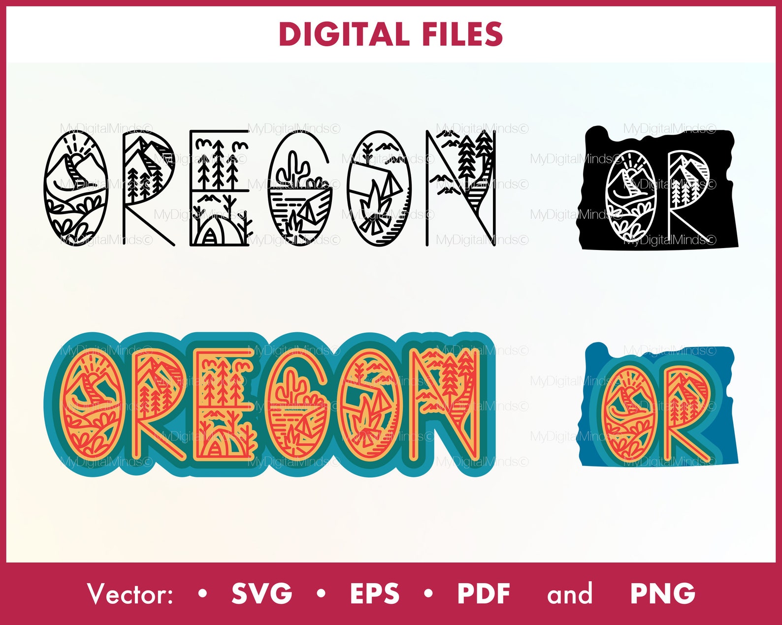 Oregon State SVG PNG Design, Oregon Wall Art, Digital Illustration ...