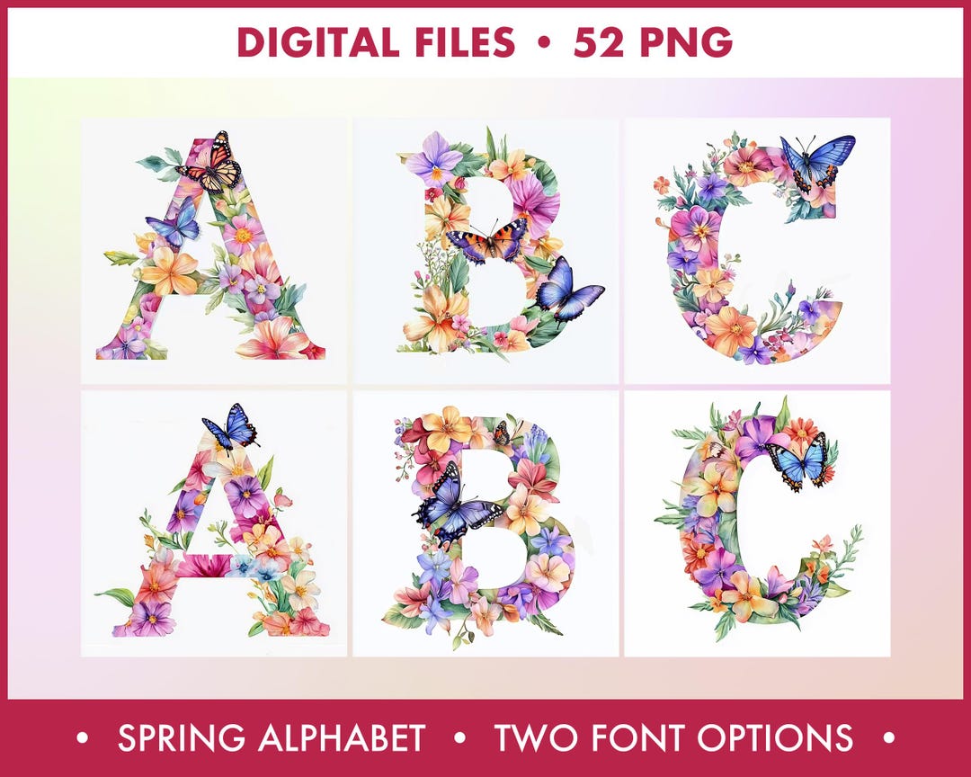 Hello Spring Floral Alphabet, Letter Watercolor Flower, Alphabet ...