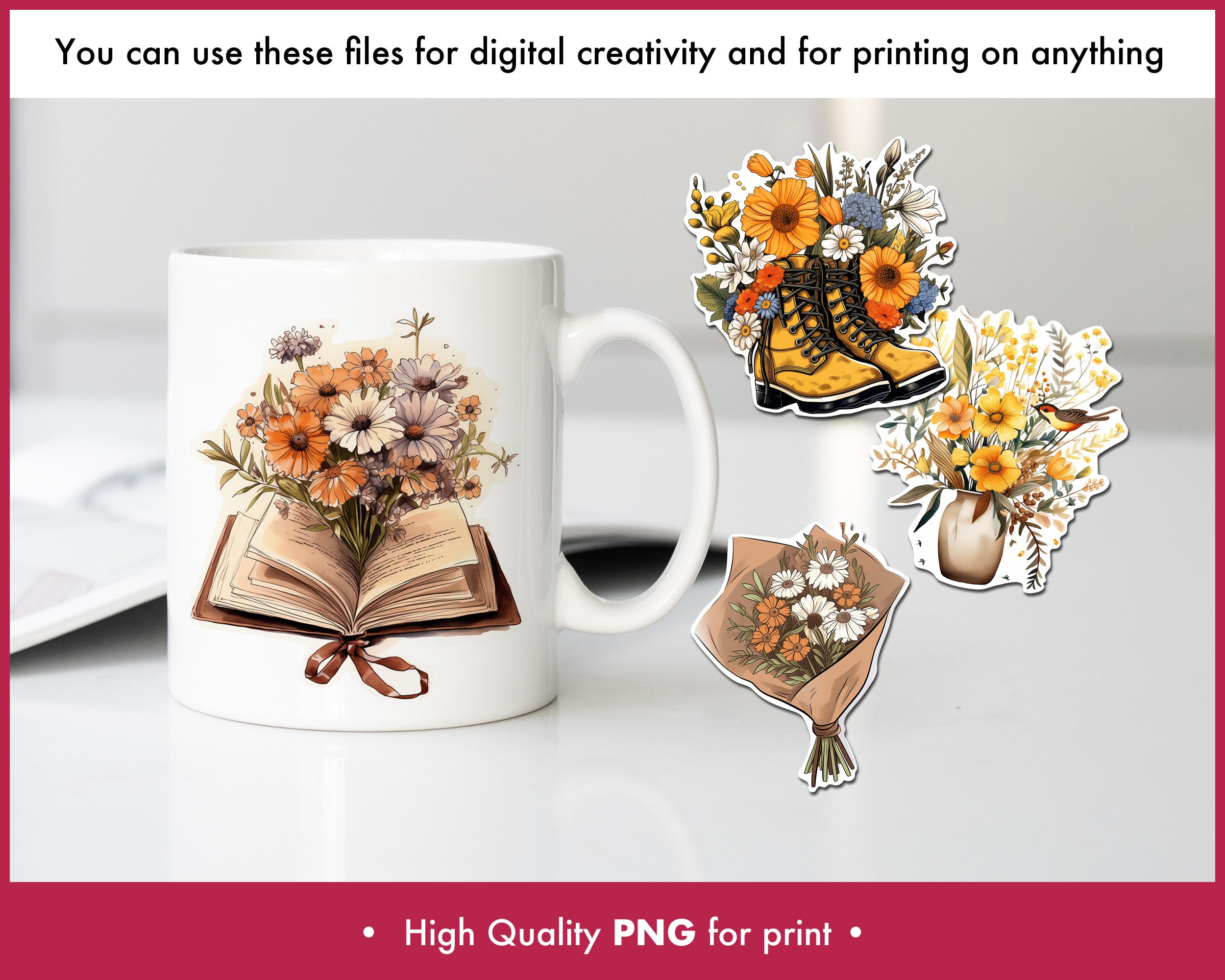 Sticker Pack Flowers Clipart PNG SVG, Floral Clip Art, Wild Flower ...