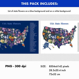 USA State Flowers / Educational Wall Art / State’s Flower / All 50 ...