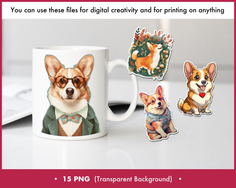 Corgi Clipart PNG, Corgi Sticker Pack, Corgi Lovers, Bundle 15 Images ...