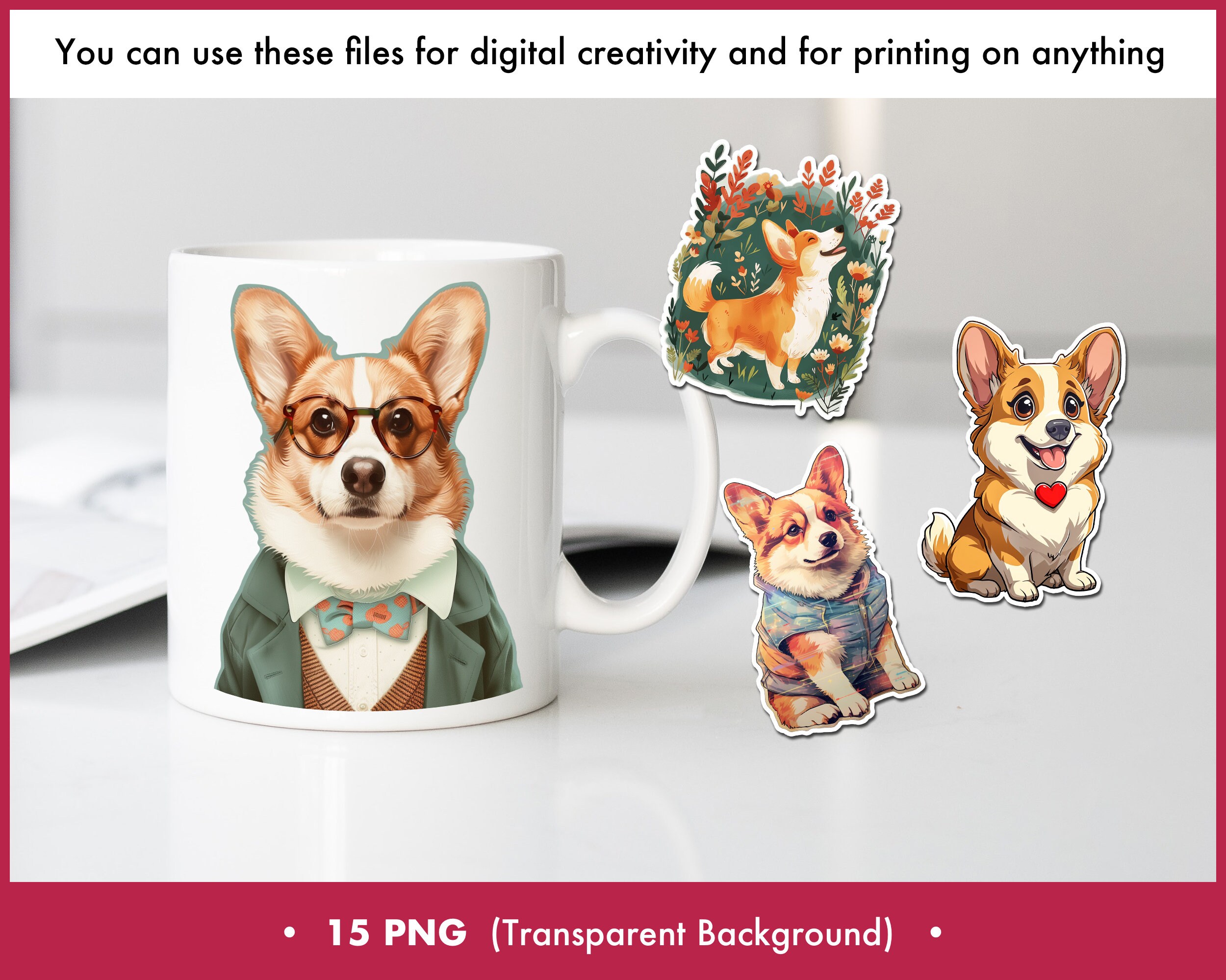 Corgi Clipart PNG, Corgi Sticker Pack, Corgi Lovers, Bundle 15 Images ...