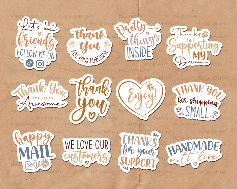 Digital Thank You Stickers Png Bundle Thank You Svg Label - Etsy