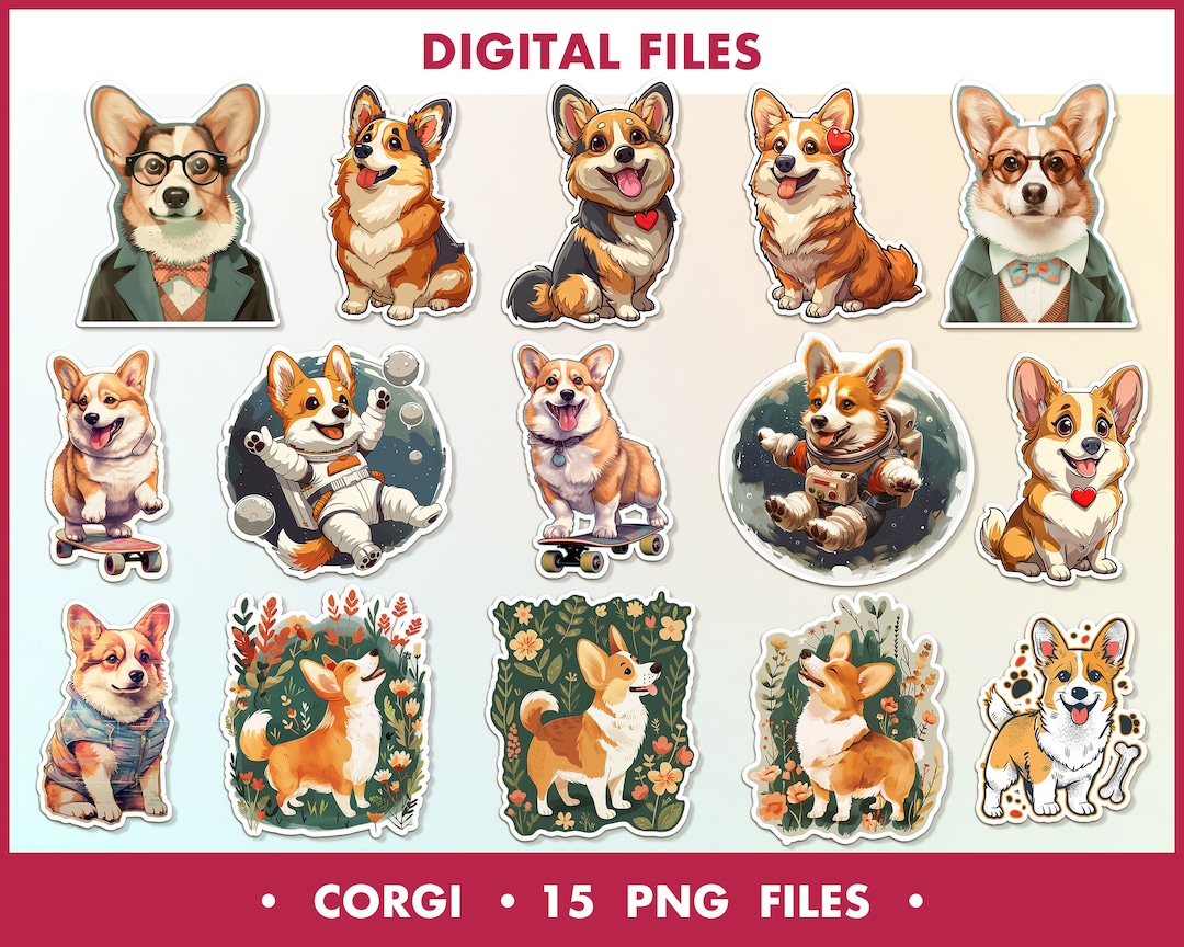 Corgi Clipart PNG, Corgi Sticker Pack, Corgi Lovers, Bundle 15 Images ...