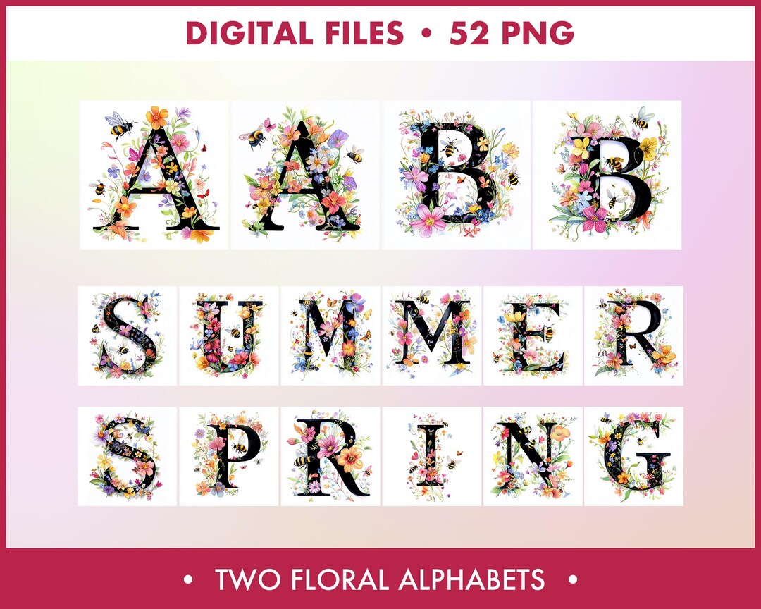 Hello Spring Floral Alphabets, Letter Watercolor Flower, Alphabet ...