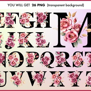 Black Monogram Letter With Roses PNG, Floral Alphabet Clipart, Initials ...