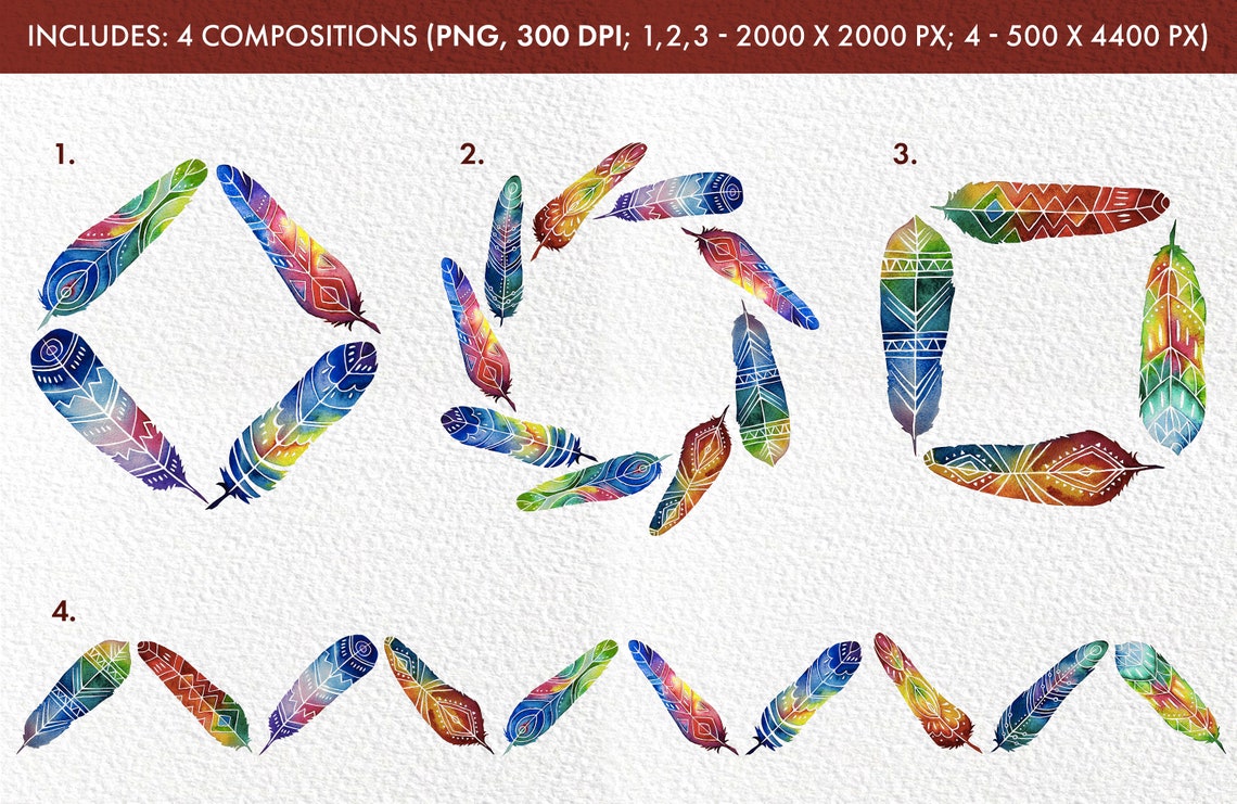 Feather Watercolor Clipart Feather Set Home Decor Digital - Etsy