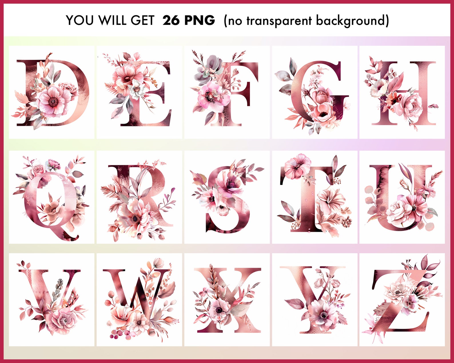 Monogram Initials, Floral Alphabet PNG, Dusty Watercolor Flowers ...