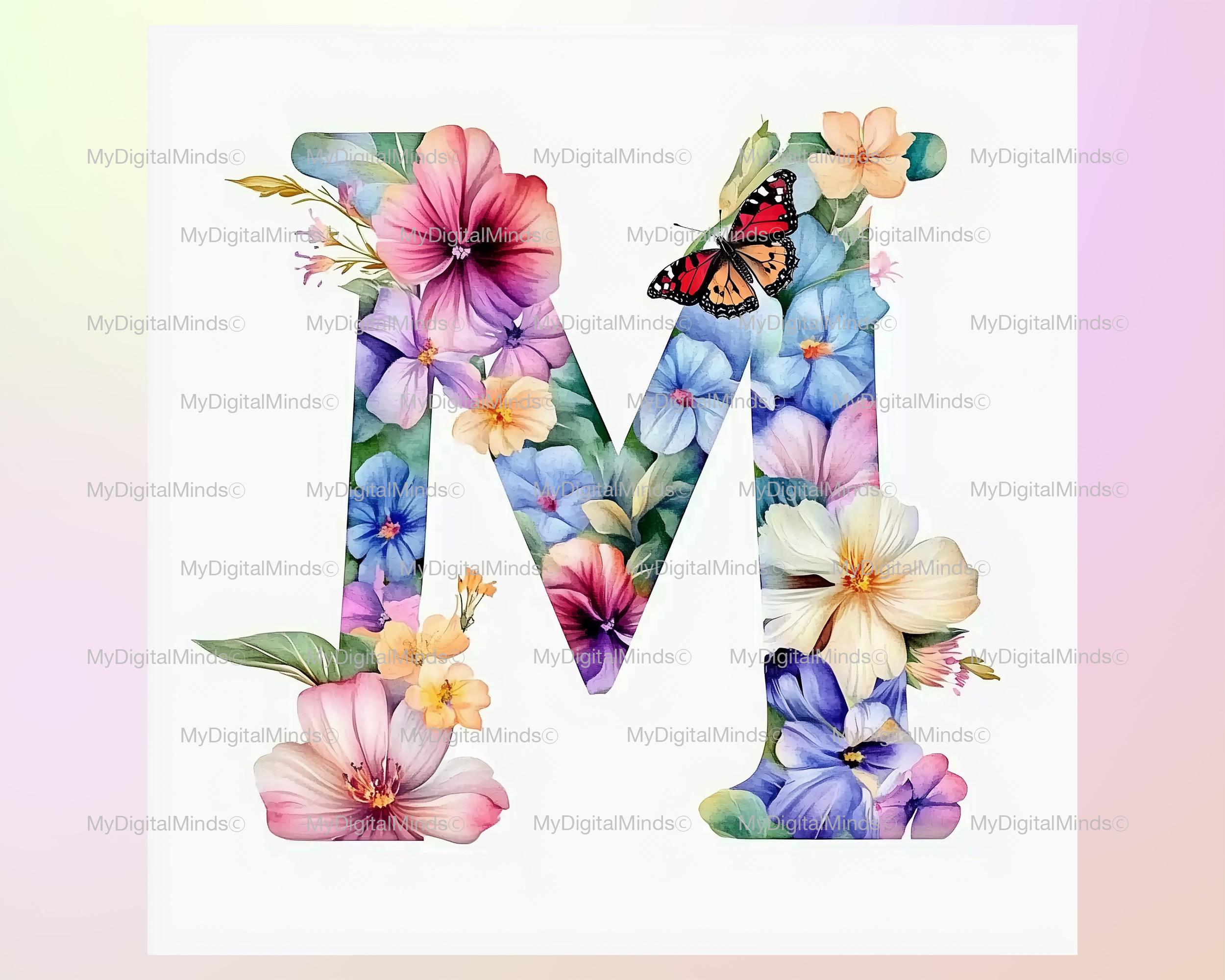 Hello Spring Floral Alphabet, Letter Watercolor Flower, Alphabet ...