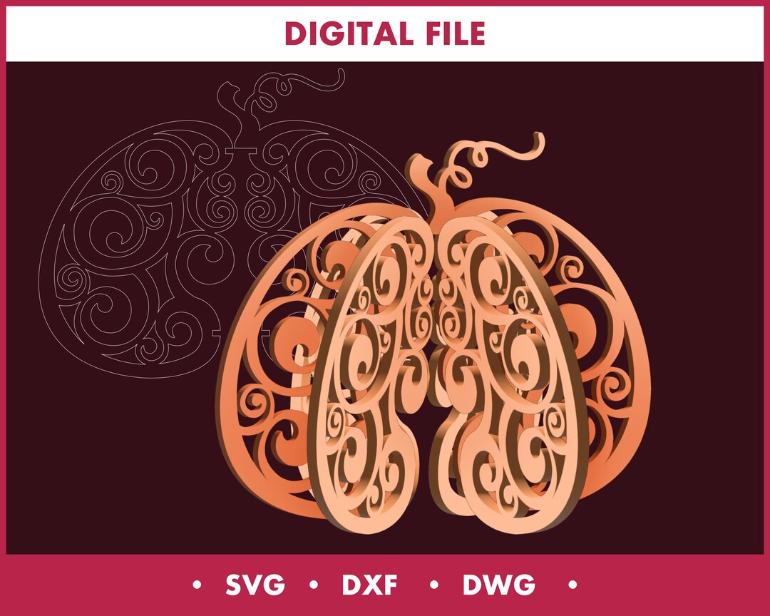 Wooden 3D Pumpkin Cut File, Fall Decor Pumpkin Digital File Svg Dxf Dwg ...