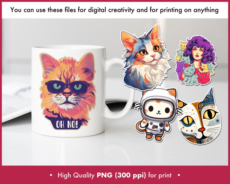 Sticker Pack Varied Cats, Cat Lover Gift, Set of Funny Cat Stickers ...