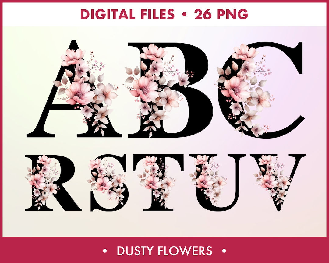 Black Monogram Letter Watercolor Flower, Floral Alphabet Clipart ...