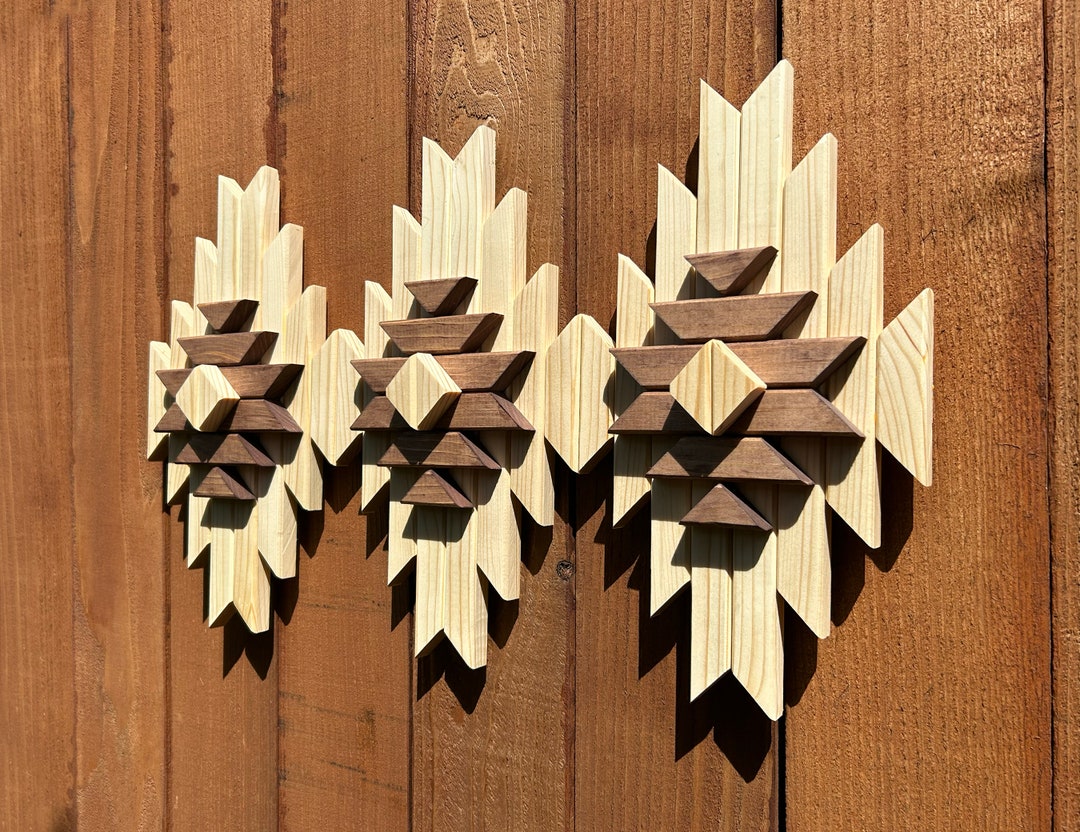 Native American Style Wall Decor, Wooden Aztec Pattern, Handmade Wall ...