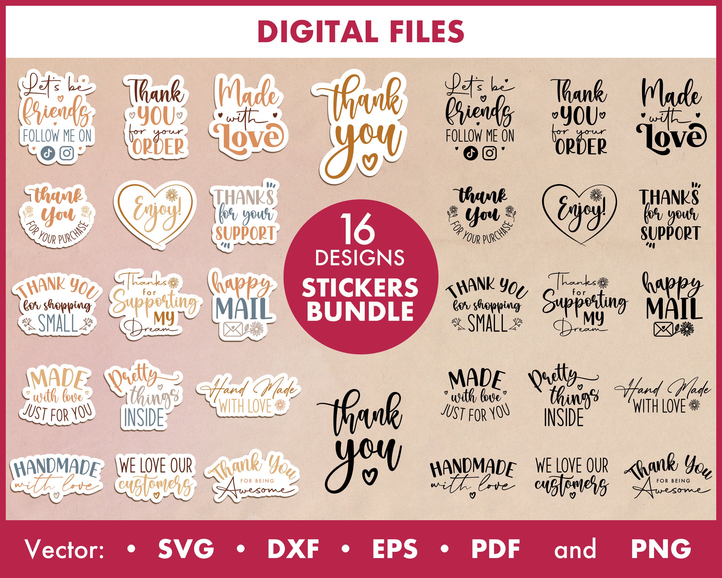 Digital Thank You Stickers Png Bundle Thank You Svg Label - Etsy