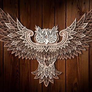 Volumetric Owl Laser Cut Files 3d Mandala Svg Ai Pdf Dxf Mandala Owl ...