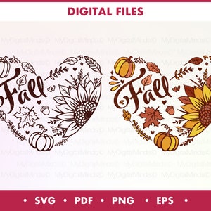 Fall Heart SVG, Autumn Decor Svg, Wall Decor SVG, Silhouette Sunflower ...
