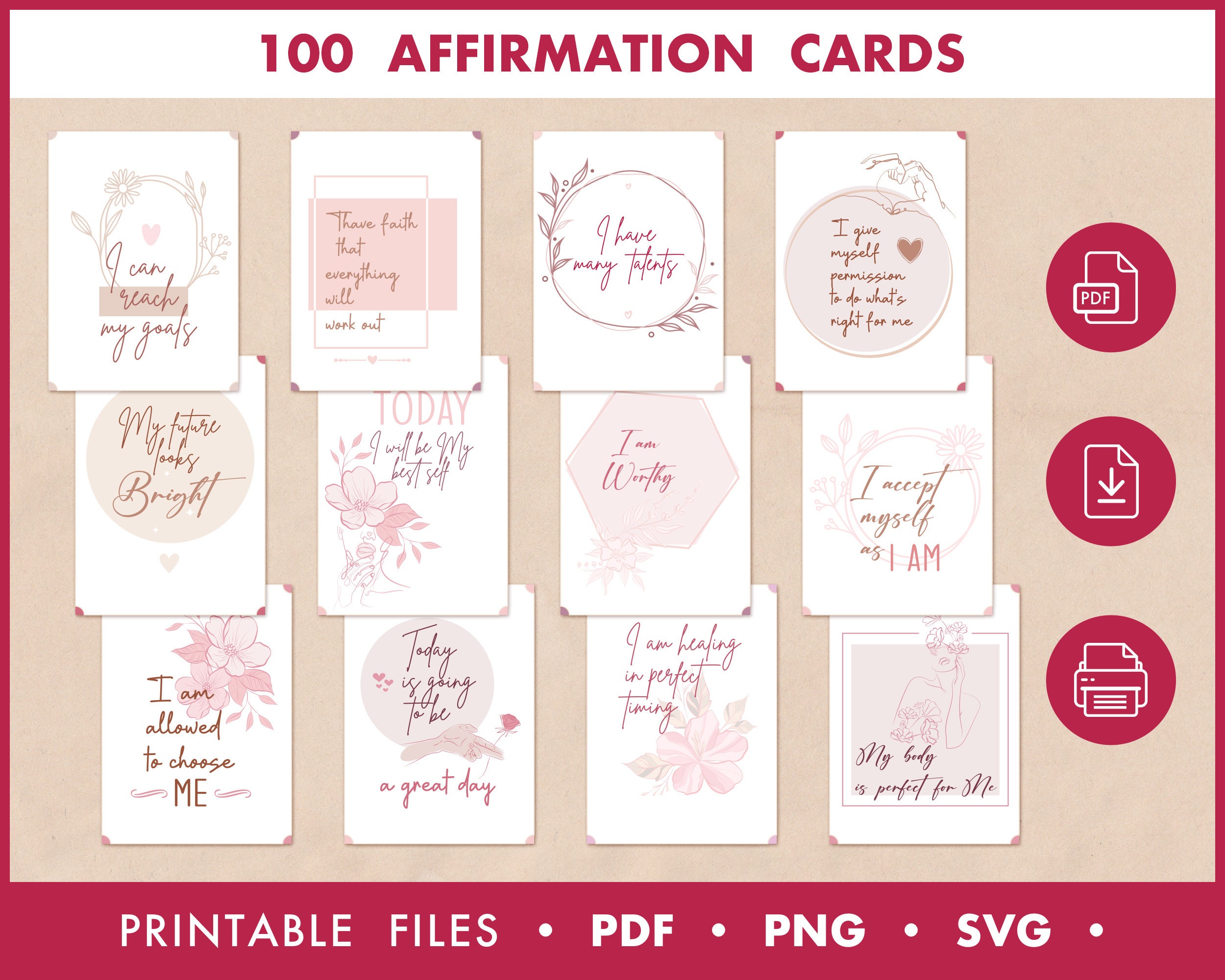 100 Self Care Cards Printable Affirmation PDF Self Love - Etsy