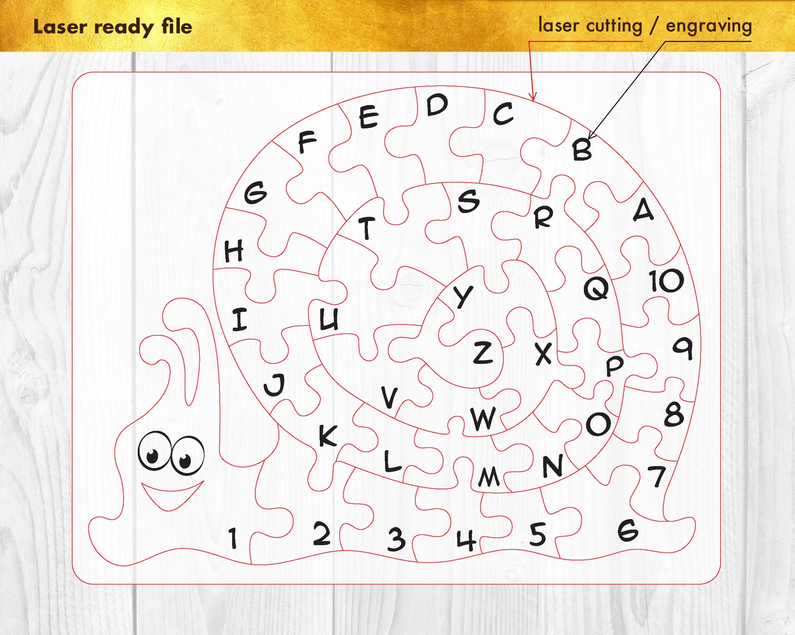 Puzzle Alphabet Snail. Laser Cut Vector File Ai PDF DXF SVG, for Laser ...