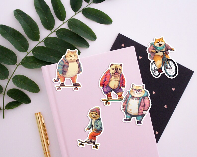 Hipster Sticker Bundle, 50 Stickers PNG, Cat Skateboarder, Dog ...